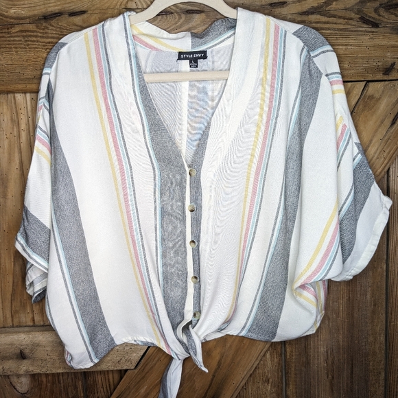Style Envy | Tops | Style Envy Blouse Womens Rayon Striped Button Down ...